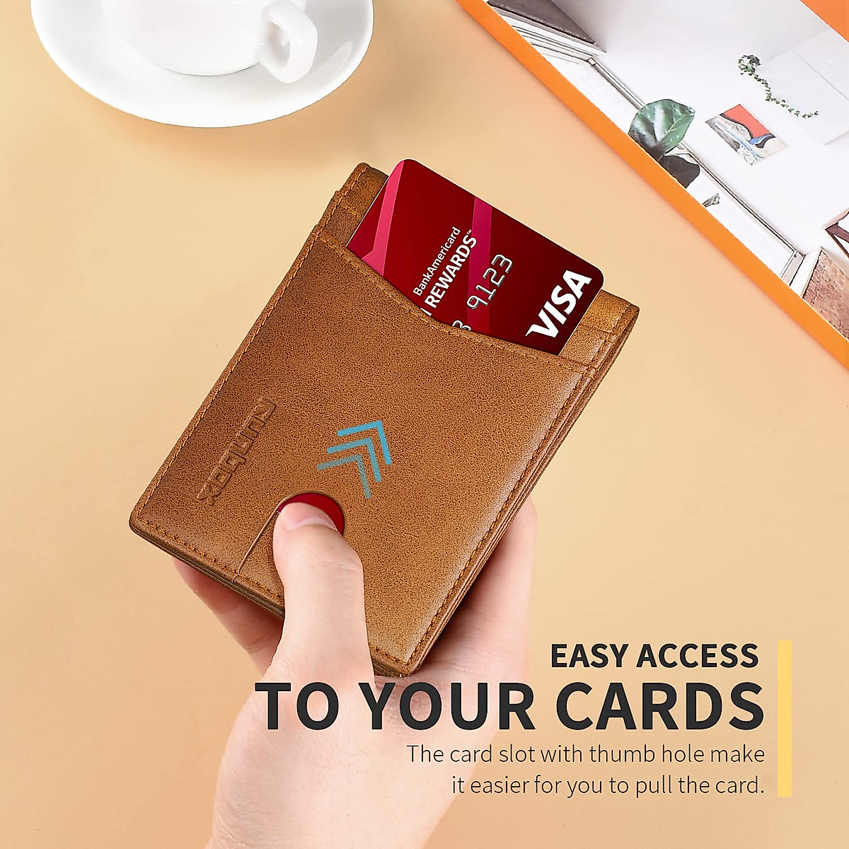 RUNBOX Wallet for Men,Mens Wallet,Slim Leather Bifold,RFID Blocking 8 Slots Gift Box