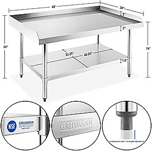 GRIDMANN NSF 16-Gauge Stainless Steel 48"L x 30"W x 24"H Equipment Stand Grill Table with Undershelf for Commercial Restaurant Kitchen