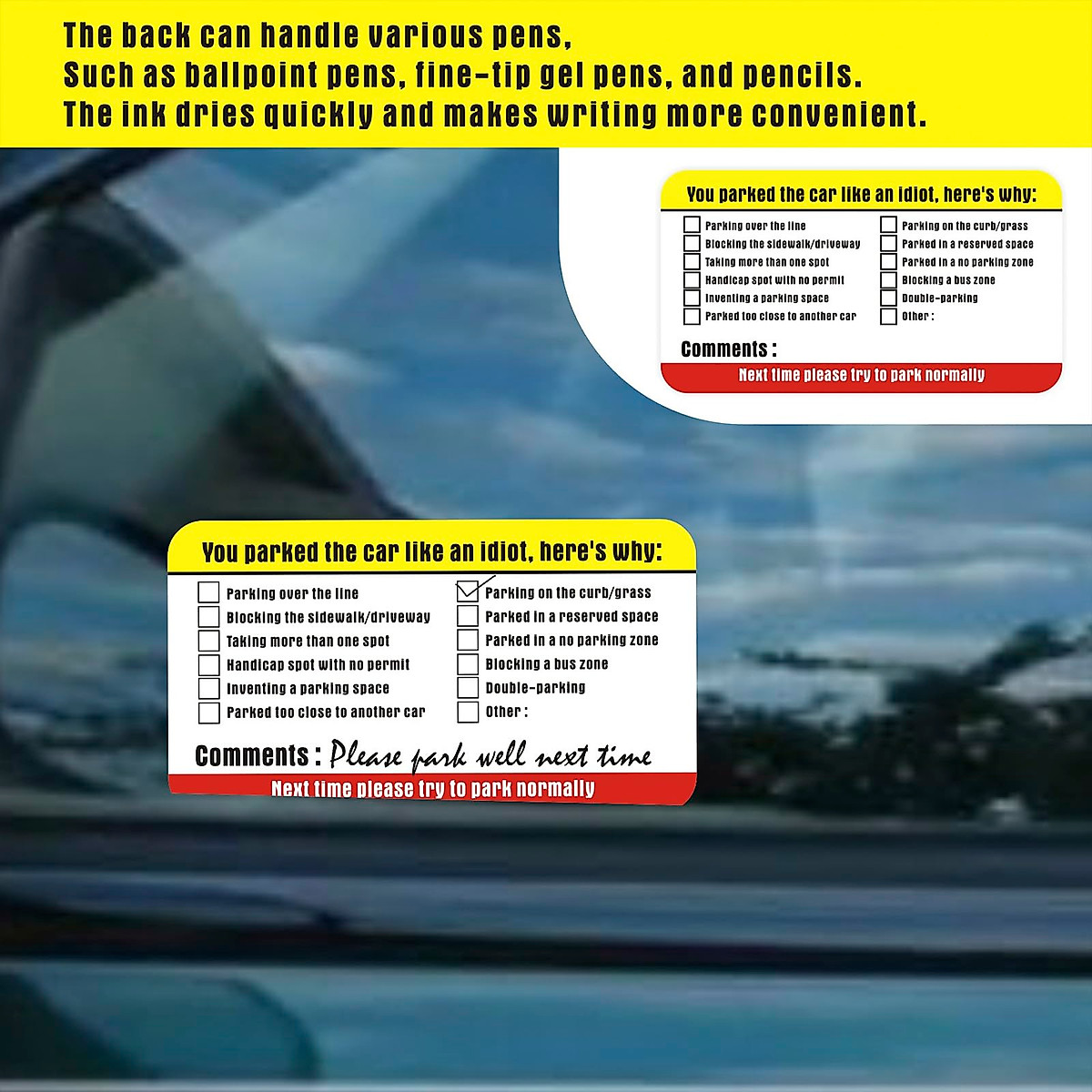 160psc You Parked Like an Idiot Business Cards Bad Parking Cards 3.5"x2" Multi Reasons Violation Stocking Stuffers for Adults
