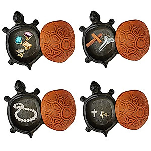 BSTGIFTS Cast Iron Turtle Key Hider - Spare Key Holder - Garden Decoration Turtle, Jewelry Trinkets Box for Key, Ear Studs, Ring, Paper Clip (Orange Red)