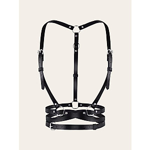 Widyany Punk Belt Black Pu Leather Belt, Harness Belt for Women Gothic Body Adjustable Waist Belts Rave Halloween Dresses Party Accessories