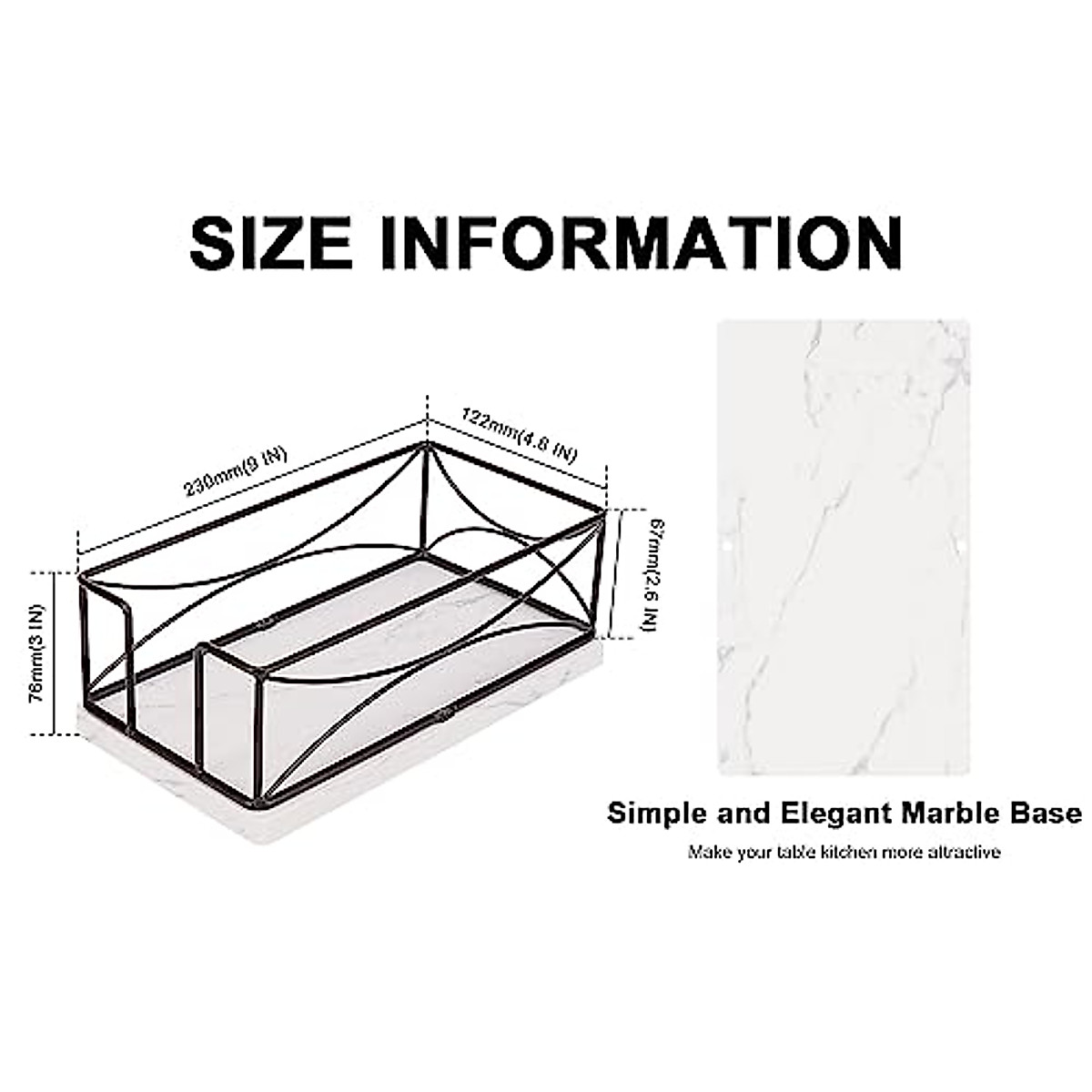 Livabber Guest Napkin Holder with Marble Base, Metal Bathroom Paper Hand Towel Storage Modern Napkin Tray Caddy for Countertop, Table Kitchen, Dinning Room (Black)