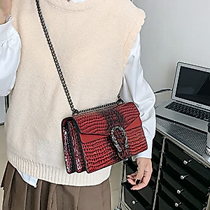 GLOD JORLEE Fashion Chain Straps Crossbody Bag for Women - Tie Dye Satchel Handbags Square Purses Evening Clutch Tote (red)