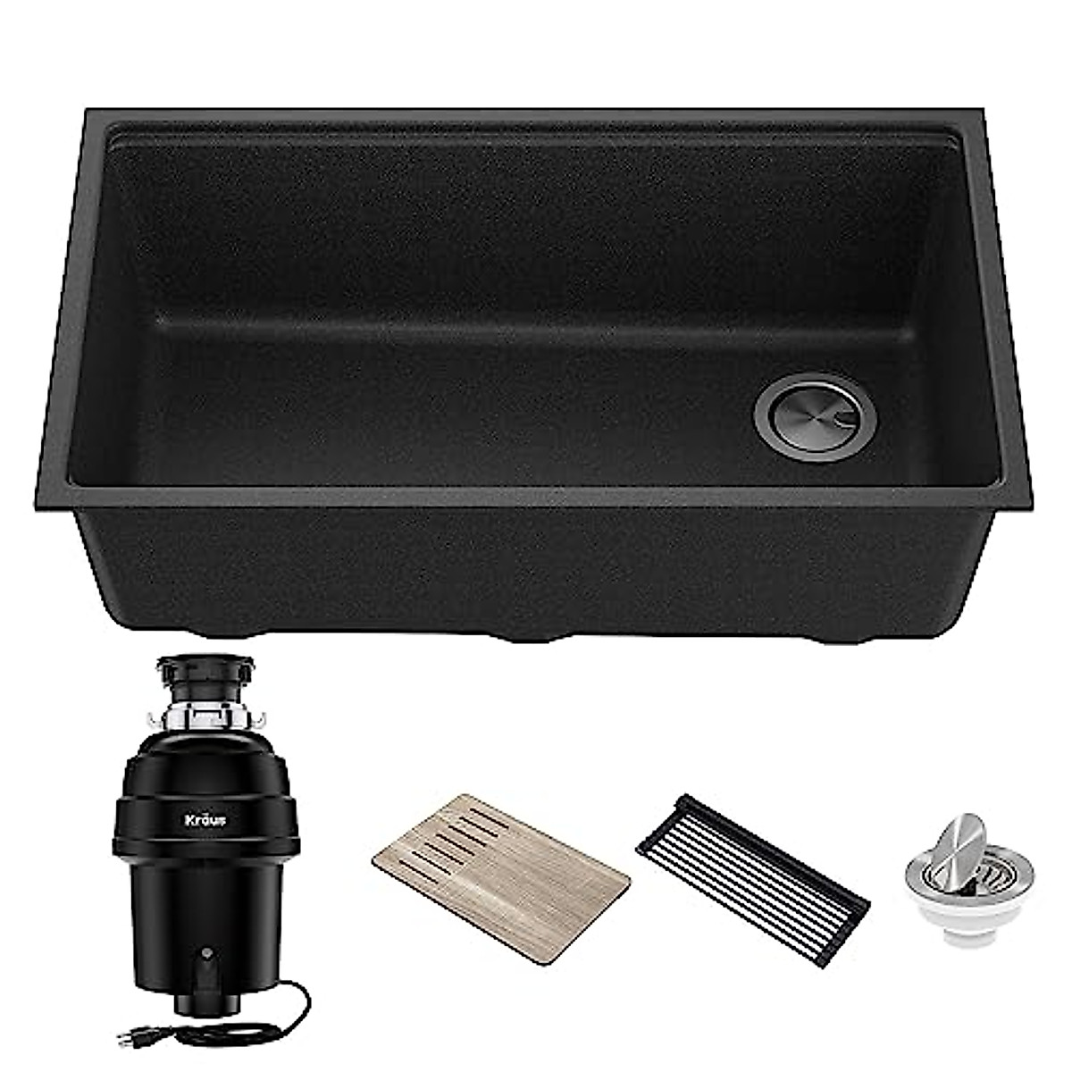 KRAUS Bellucci Workstation 32 inch Undermount Granite Composite Single Bowl Kitchen Sink in Metallic Black with Accessories, KGUW2-33MBL