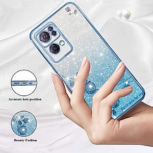 Phone Case Oppo Reno 7 pro Glitter for Women Girls Pink Floral Clear Shockproof Protector Oppo Reno 7 pro Phone Case Cover Diamond Bling Sparkle Luxury Cute Thin 2023 (Blue)