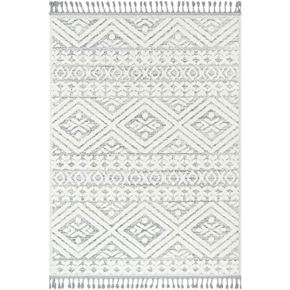 Well Woven Salem Eliana Cream Tribal Geometric Chevron Pattern High-Low Textured 5x7 (5'3" x 7'3") Area Rug