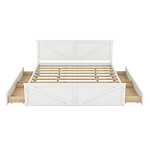 BIADNBZ King Size Wooden Platform Bed Frame with Headboard,Four Storage Drawers and Support Legs for Bedroom Guest Room,No Box Spring Needed,White