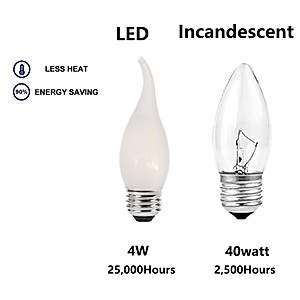 Sunaiony E26 Frosted Candelabra Bulb 40 Watt Equivalent LED Chandelier Light Bulbs, 2700K Warm White Medium Base 4W Dimmable LED Candle Light Bulbs, Frosted Glass Flame Tip Shape,6 Pack