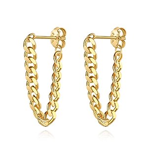 HIUS 925 Sterling Silver Cuban Link Chain Earrings for Women, 18K Gold Plated Dangle Drop Earrings, Statement Women's Chain Jewelry
