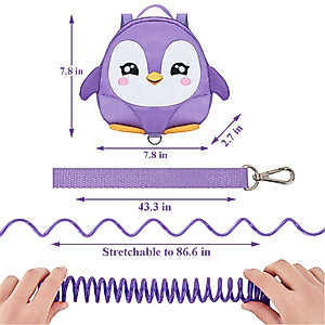 EPLAZA Toddler Leashes Penguin-Like Backpacks with Anti Lost Wrist Link Wristband for 3 to 5 Years Kids Girls Boys Safety (Penguin Light Purple)