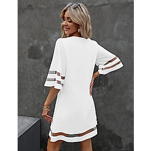 LookbookStore White Dresses for Graduation Shift Dress White Graduation Dress Women's Casual 3/4 Sleeve Dress for Women Summer Loose Tunic Wedding Guest Dresses Brilliant White Size L Size 12 14