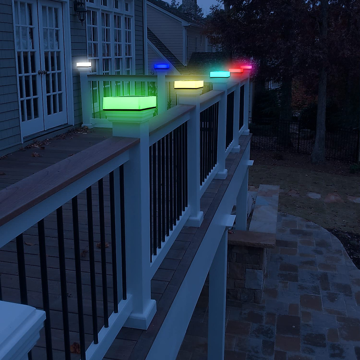 T-SUN Solar Post Caps Lights, RGB Changing Color Solar Post Lights Outdoor, IP67 Waterproof Solar Powered Fence Lights Deck Post Cap Lights for Garden Fence Patio