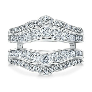 V Touch Round Cut D/VVS1 Diamond Engagement Enhancer Wrap Wedding Jacket Ring For Women's 14K White Gold Plated 925 Sterling Sliver (8.5)