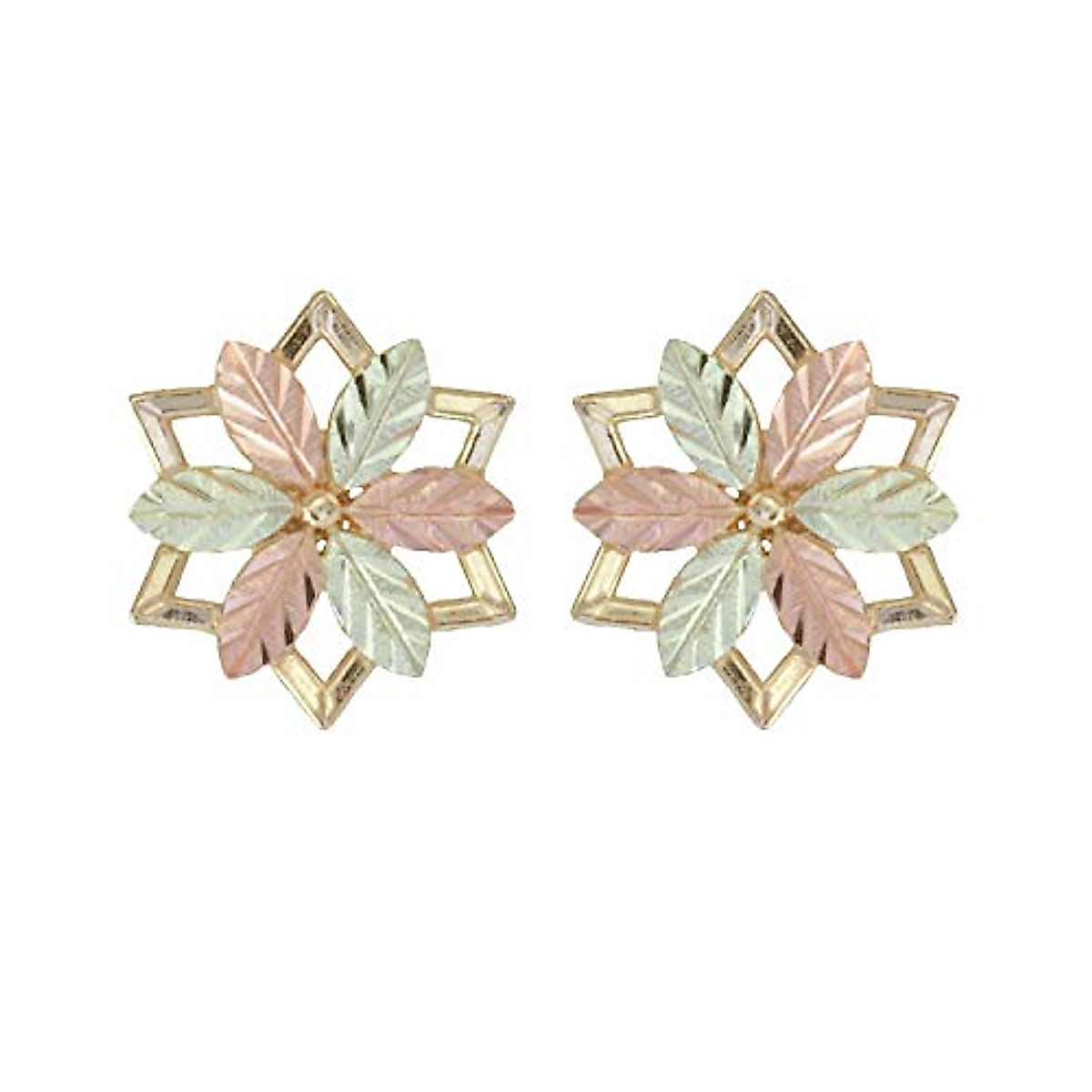 Black Hills Gold 10K Star Shaped Earrings with 12K Leaves