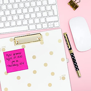 Kate Spade New York Clipboard Folio with Low Profile Clip, Professional Padfolio Includes Lined Notepad, Pen Loop, and Pocket, Gold Dot with Script