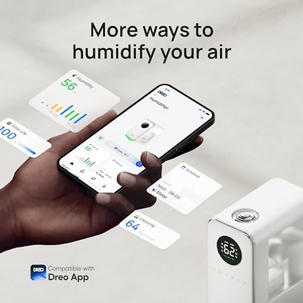 Dreo Humidifiers for Bedroom, Top-filled Smart Quiet Cool Mist Humidifier for Large Room, 50 Hours Runtime for Home, Indoor Plants, Oil Diffuser & Nightlight for Baby Nusery, 5L, with Alexa/Google