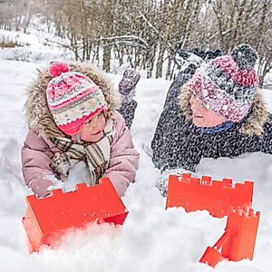 4 Pack Sand Block Molds- Sand & Snow Fort Building Block Sand Castle Mold Beach Toy Brick with Shovel Snow Castle Toy Molds for Kids Outdoor Summer Beach Toy & Winter Snow Activity Toys Kit (Red)
