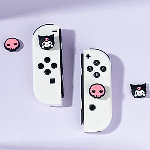 WISHAVEN Cute Pocket Monsters Joycon Thumb Grip Caps Compatible with Nintendo Switch, Soft Silicone Joystick Cover for Nintendo Switch/OLED/Lite Controller, 4PCS (Skull & Troublemaker Rabbit)