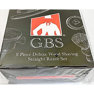 G.B.S Whetstone Knife Sharpening Stone 2 Sided Grit 3000/8000 Waterstone and Black Luxury Shaving Kit - Wood Straight Razor, Mug, Natural Soap, Brush, Alum block, Strop and Paste