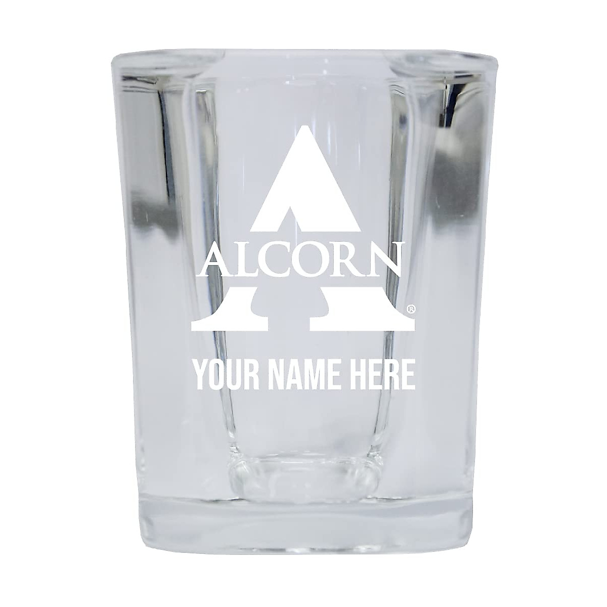 4-Pack Personalized Alcorn State Braves Etched Square Shot Glass 2 oz With Custom Name (4) Officially Licensed Collegiate Product