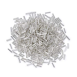 Pandahall 1250pcs/50g Silver Lined Glass Bugle Beads 6x1.8mm Clear Tube Loose Glass Seed Spacer Beads for Jewelry Making (FloralWhite)