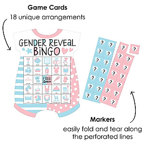 Big Dot of Happiness Baby Gender Reveal - Picture Bingo Cards and Markers - Team Boy or Girl Baby Shower Shaped Bingo Game - Set of 18