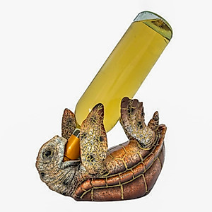 Corner Merchant Sea Turtle Decor Wine Bottle Holder Figurine Home Kitchen Wine Bar Beach House Decor (Brown)