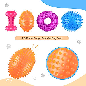 Silipull 4 Pcs 4.5'' Spiky Squeaker Football Dog Toy for Medium Large Dogs Spiky Dog Balls Puppy Chew Toys for Aggressive Chewers Spiky Ball Dog Toy Fetch Toys for Training (Fresh,Multicolored)