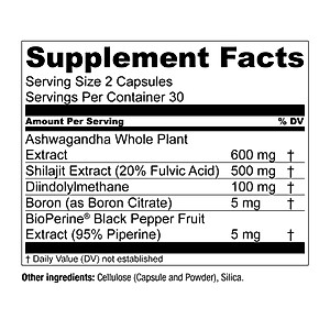 Essential Elements Male Health Supplement - Muscle Support & T-Health with DIM, Ashwagandha, Shilajit, More | T-Hero 60 Vegan Capsules (2-Pack)