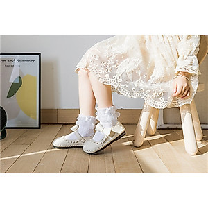 Girls Lace Ruffle Cotton Frilly Ankle Socks Cotton White Princess Dance Dress Socks for Little/Big Kids (US, Alpha, Medium, Mixed-color)