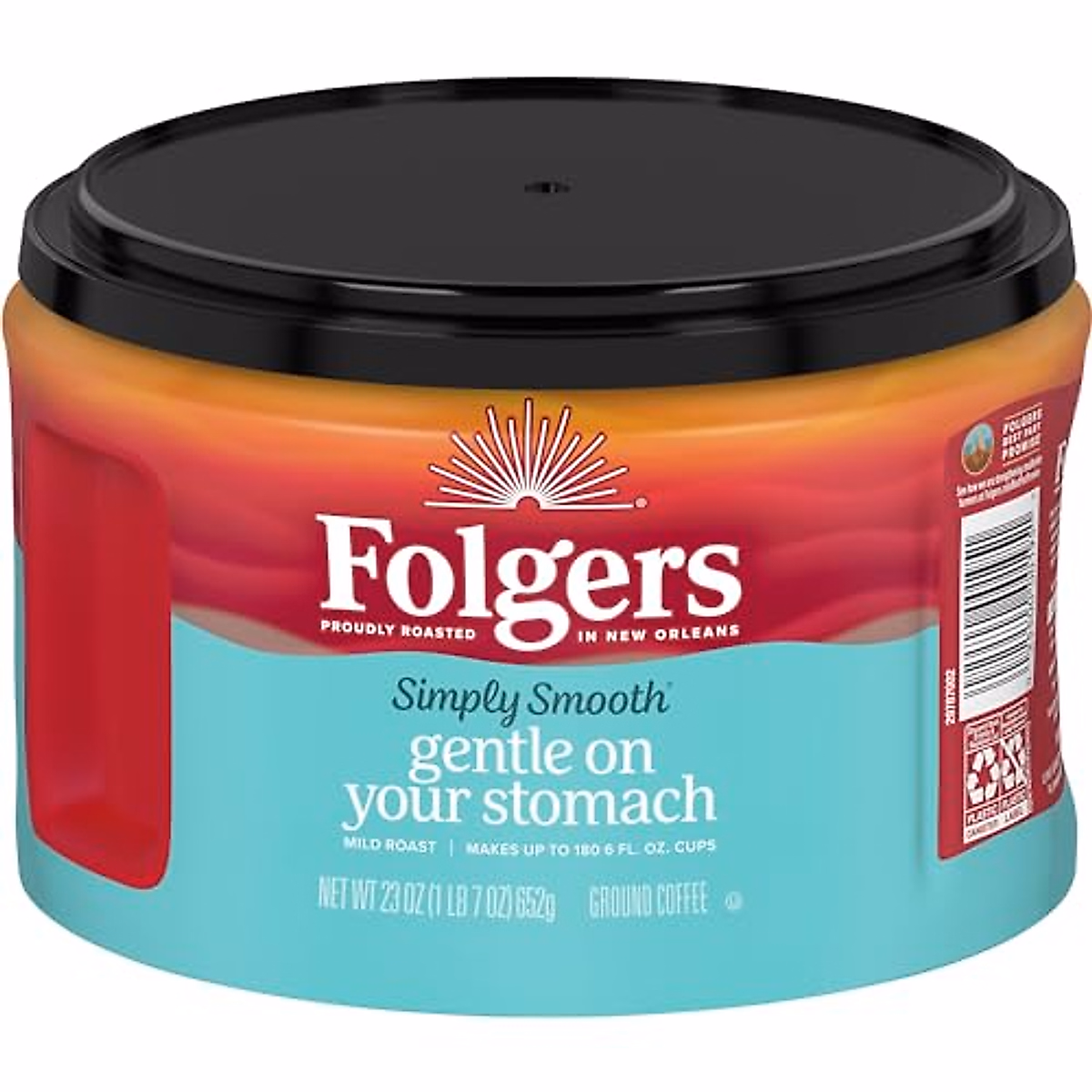 Folgers Simply Smooth Mild Roast Ground Coffee, 23 Ounce (Pack of 6), Gentle on Your Stomach (Packaging May Vary)