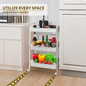 3-Tier Metal Rolling Utility Cart,Rolling Storage Organizer cart with Wheels, White