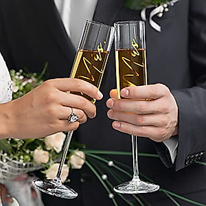 AW BRIDAL Champagne Glasses Engraved Mr & Mrs Gold Cake Cutting Set for Wedding Bridal Toasting Champagne Flutes, Wedding Gifts for Couple Cake Knife and Server Set for Anniversary Engagement Gifts