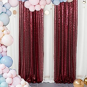 Sequin Curtains 2 Panels Burgundy 2FTx8FT Sequin Photo Backdrop Burgundy Sequin Backdrop Curtain Pack of 2-190222E