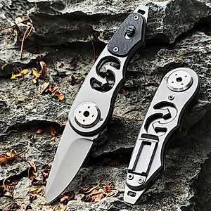 VIRENKNIFE Mini Folding Knife, Swivel Open Pocket Knife, Small EDC Knife with Pocket Clip and Glass Breaker for Men Women, Sharp Camping Survival Hiking Knife