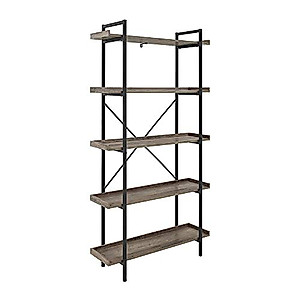Walker Edison Urban Metal 5-Shelf Bookcase, 68" H, Gray Wash