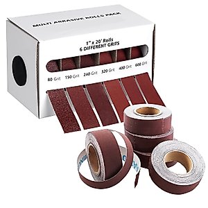 Emery Cloth Roll, 6 Grits Abrasive Sandpaper Rolls Assorted Sand Paper for Woodworking Automotive Metal Polishing, 80 150 240 320 400 600 Grits Per Roll 6 Meters