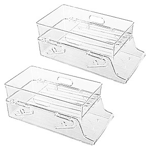 BYFU 2-Tier Foldable Soda Can Storage Organizer Set of 2, Automatic Rolling Plastic Beverage Can Dispenser, Clear Stackable Can Drink Holder Bin for Refrigerator Pantry Kitchen Countertop Cabinet