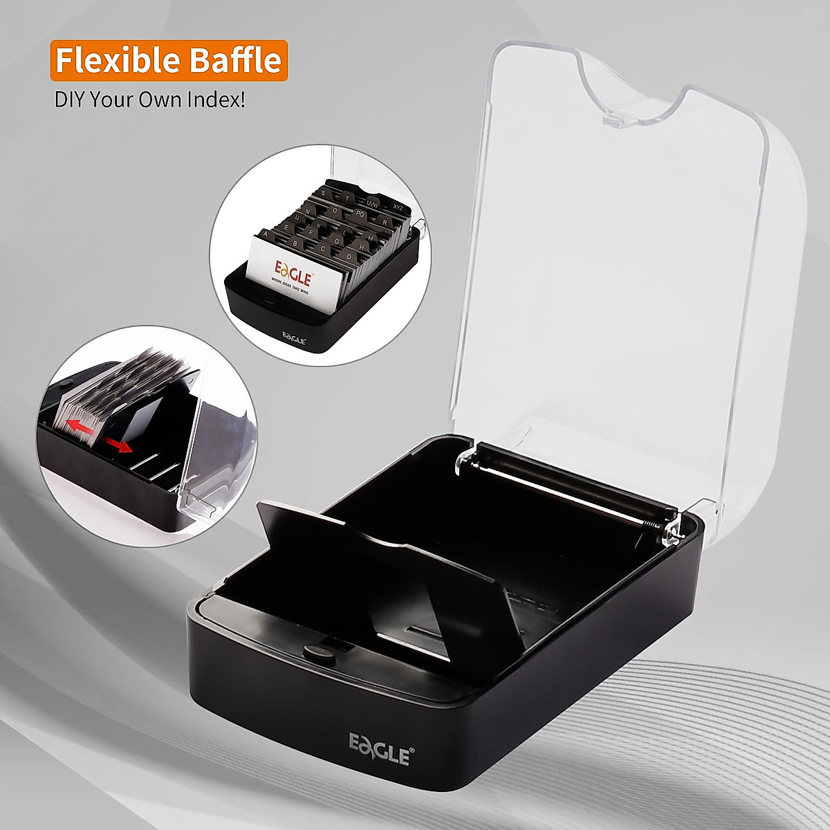 Eagle Business Card Holder Case Box Plastic Push-Button Storage up to 350 Cards