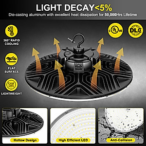 ADUB UFO LED High Bay Light 150W 100W 80W Adjustable, UL Listed High Bay LED Shop Light 3000K 4000K 5000K, IP65 Commercial Dimmable LED Low Bay Lights for Garage Gym Warehouse Lighting, 100-277V