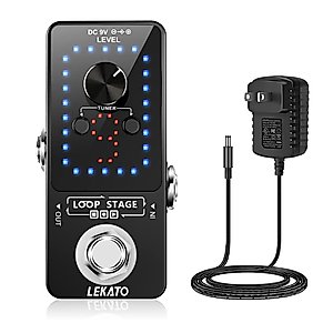 LEKATO Guitar Looper Pedal Effect Pedal with Tuner Function Looper Pedal Loops 9 Loops 40 minutes Record Time with USB Cable and 9V 0.6A Pedal Power Supply Adapter
