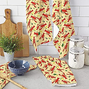 zzsunfeel Kitchen Towels Reversible for Drying Dishes, Red Lobster Succulents Lemon Summer Set of 1 Dishcloths Cotton Hand Towels, Absorbent Dish Towels for Kitchen Counter Tea Towels 18"x 28"