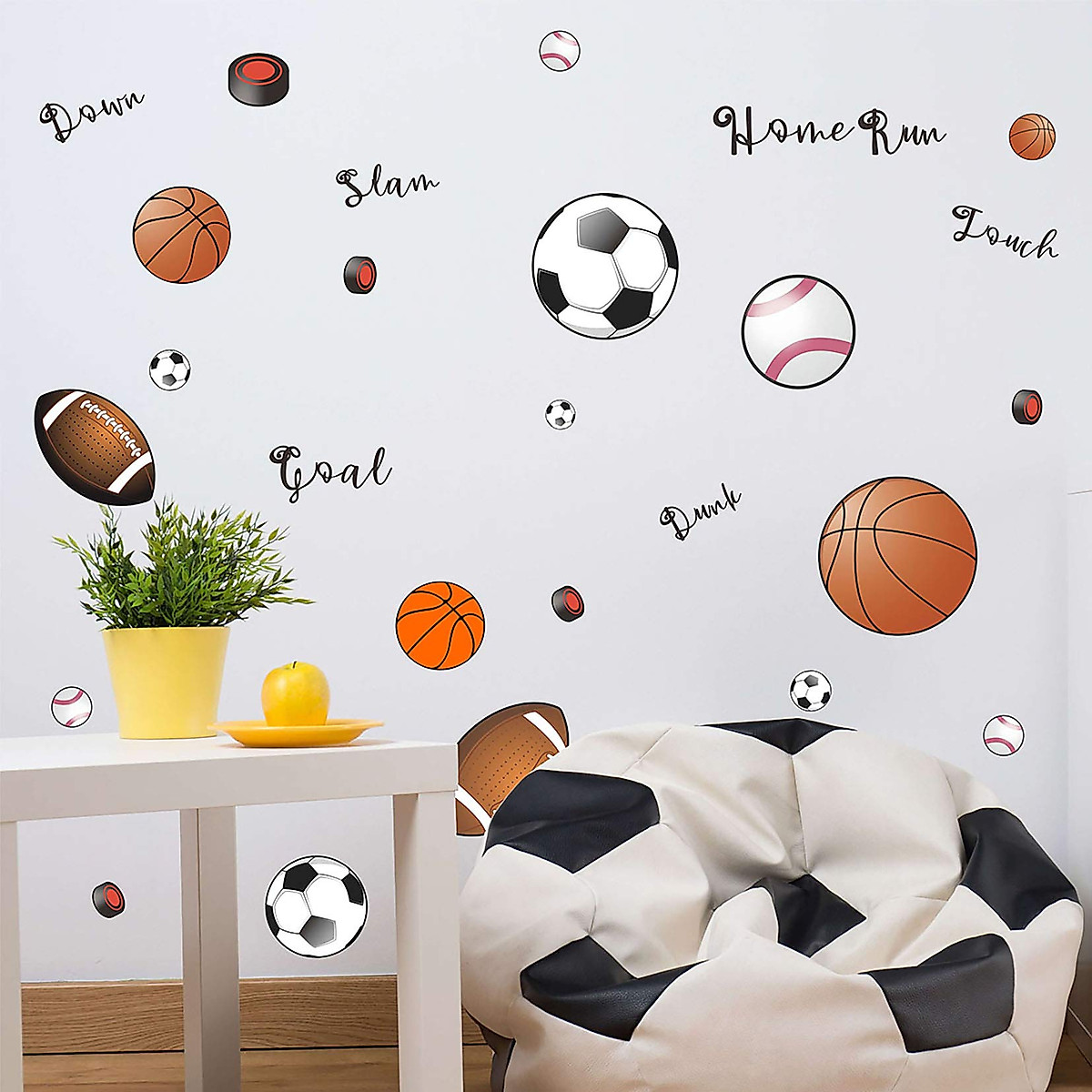 Sports Wall Decals Soccer Decal for Wall Rugby Wall Decals Baseball Wall Decor Basketball Decal Removable Peel and Stick Wall Decals Football Sticker for Boys Room