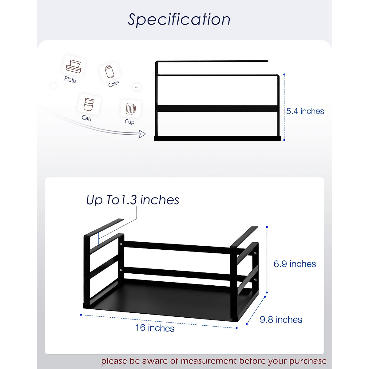 Nxconsu 2Pack Under Shelf Storage Basket Organizer Hanging Holder for Cabinet Pantry Kitchen Cupboard Desk Counter Bookshelf Organization Add-on Space Saver Heavy Duty Slide-in Black Large