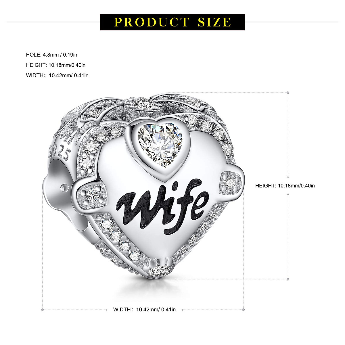 NINGAN I Love Wife Charm for Pandora Charms Bracelets, 925 Sterling Silver Rose Gold Charm Bead for Bracelets & Necklaces, Happy Birthday Valentines Gift for Women Wife Mom