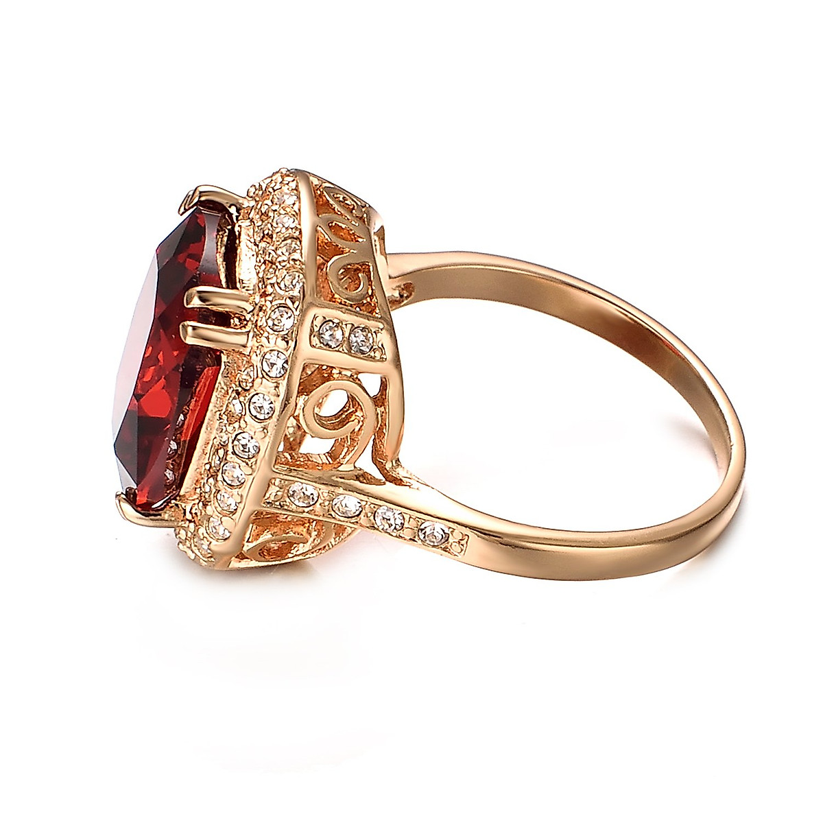 Yoursfs Big Halo Austrian Crystal Red Fashion Rings for Women 18K Gold Plated Ruby Cocktail Ring Jewellery(Size 7)
