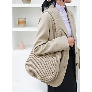 ENBEI Women's Handcrafted Crochet Tote Bag Knit Shoulder bag,All-Season Handwoven Beach Bag, Cute Eco-Friendly Handmade Tote for Shopping, Travel, Daily Use, Gift Box Packaging(khaki)