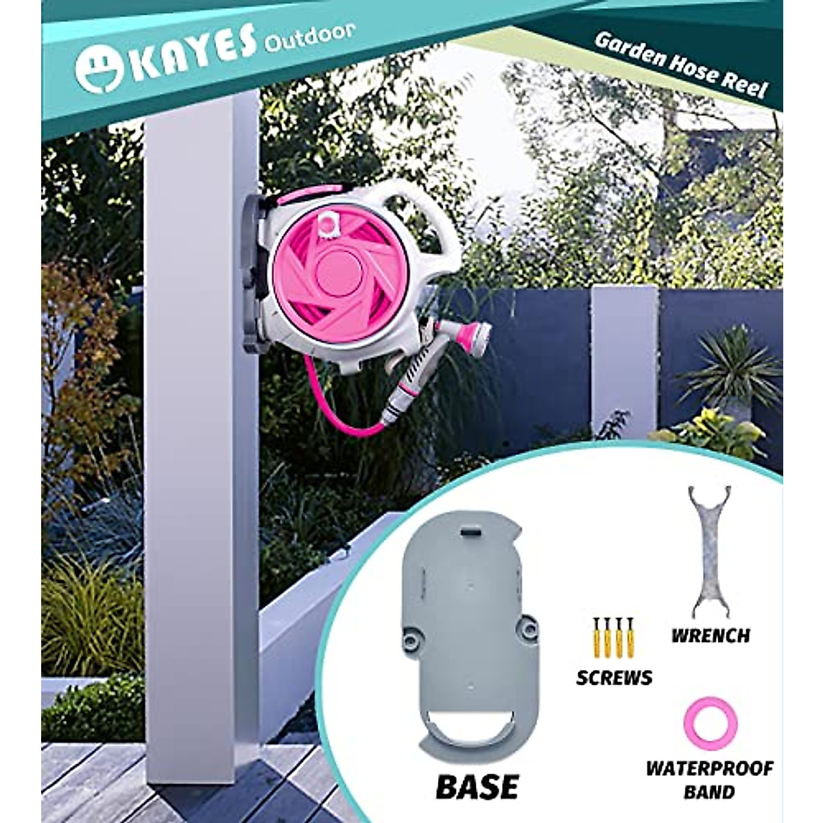 Retractable Garden Hose Reel,Water Hose Holder,9 Pattern Spray Nozzle ,Ideal for Garden Watering & Car Washing,Durable And Portable