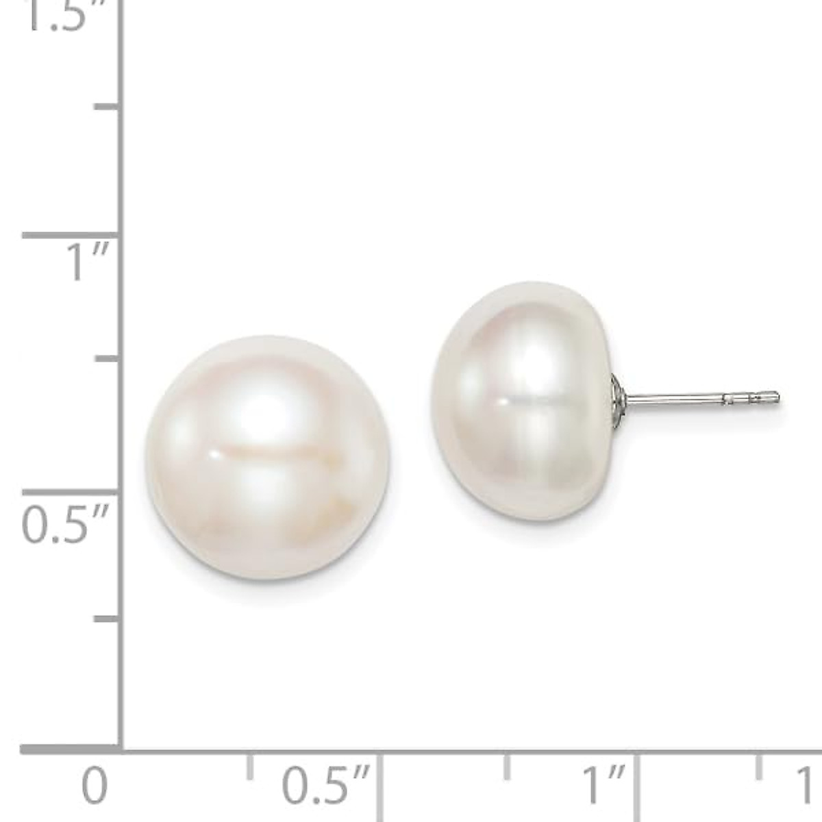 925 Sterling Silver 12mm White Freshwater Cultured Button Pearl Stud Earrings