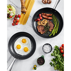OAKSWARE 3-Piece Set, 9.5-inch and 11-inch Nonstick Stainless Steel Fry Pans with Ergonomic Handle, Oven and Dishwasher Safe